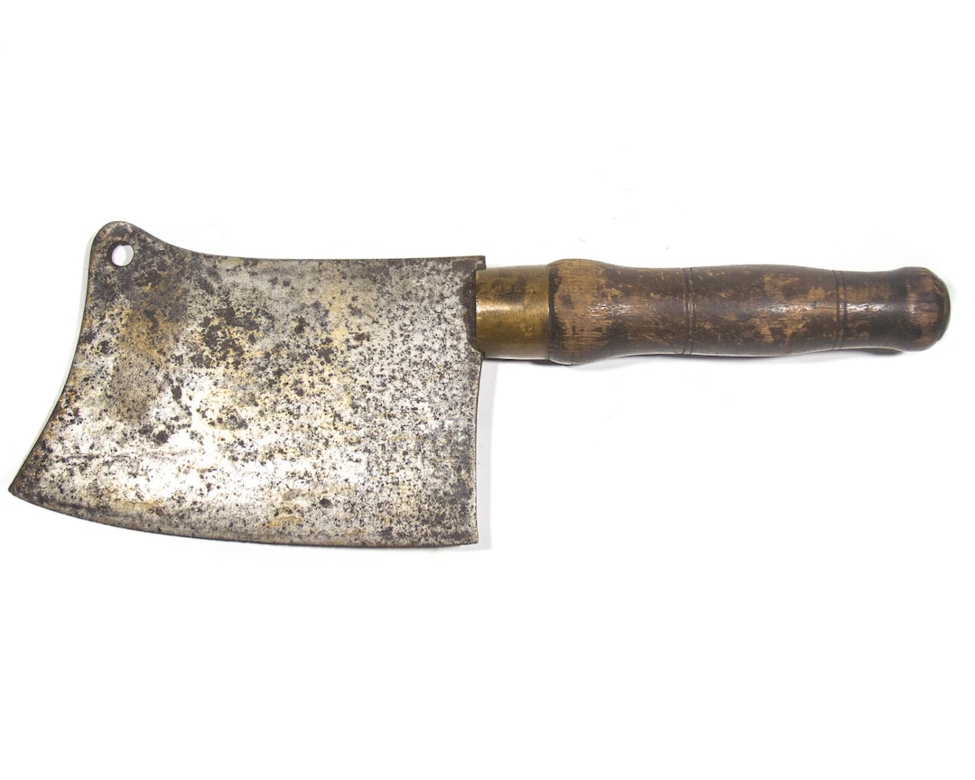 Antique Butchers Knife Meat Cleaver Metal Wooden Handle Chefs Knife ...
