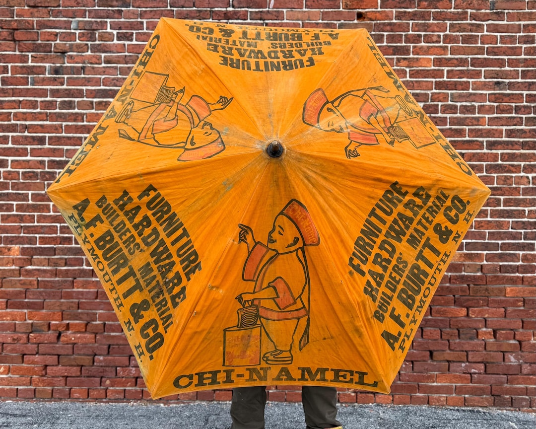 Antique Canvas Advertising Umbrella CHI-NAMEL PAINT, Rare Graphic Sign ...