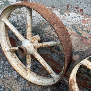 Antique Cast Iron Wheels (set of 2): 16.5" Rustic Industrial Decor - Etsy
