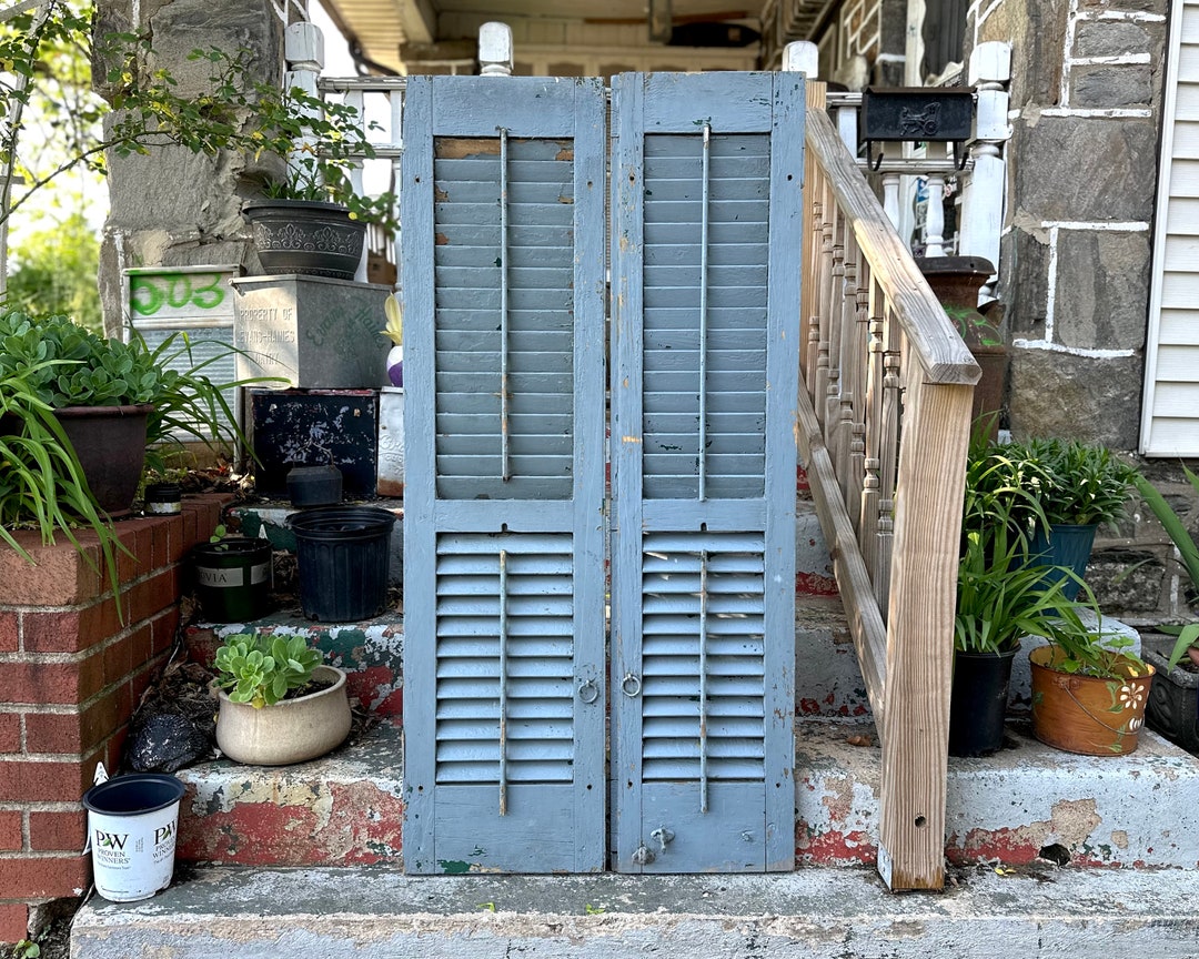 Antique Shutters Vintage Pair of Shutters Rustic BLUE PAINTED Shutter ...