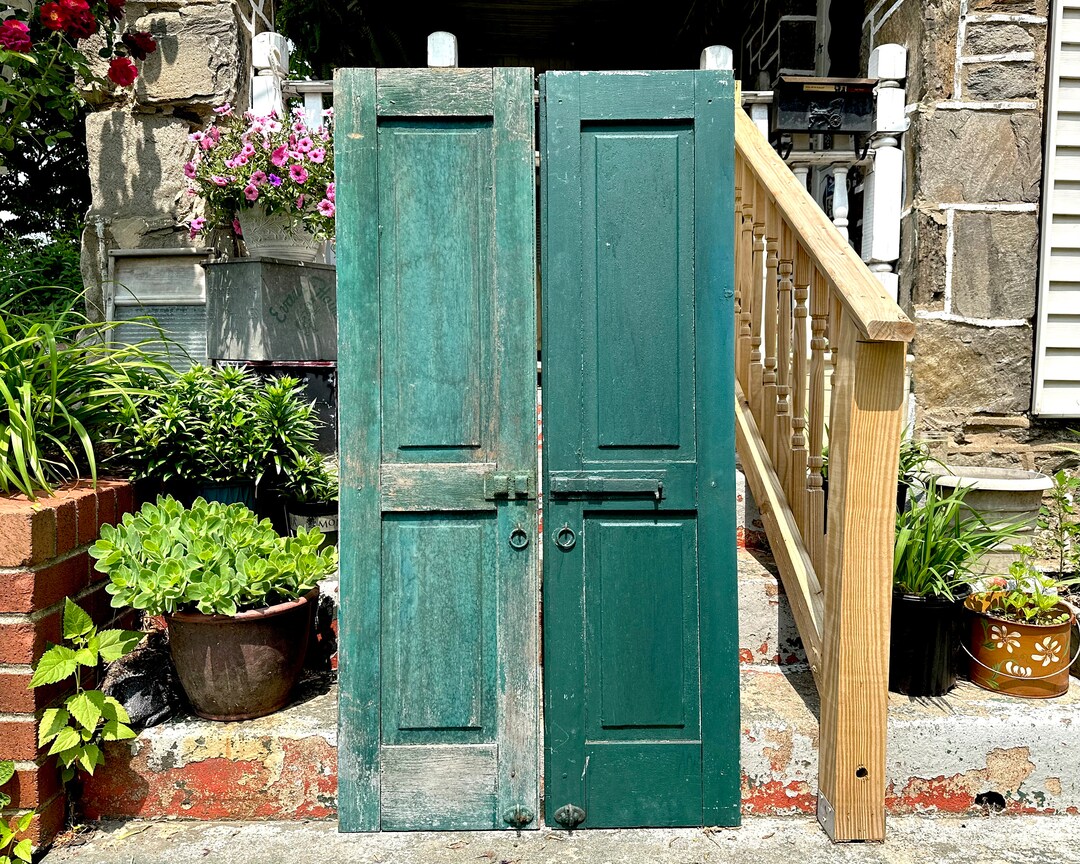 Antique Shutters Vintage Pair of Shutters Rustic GREEN PAINTED Shutter ...