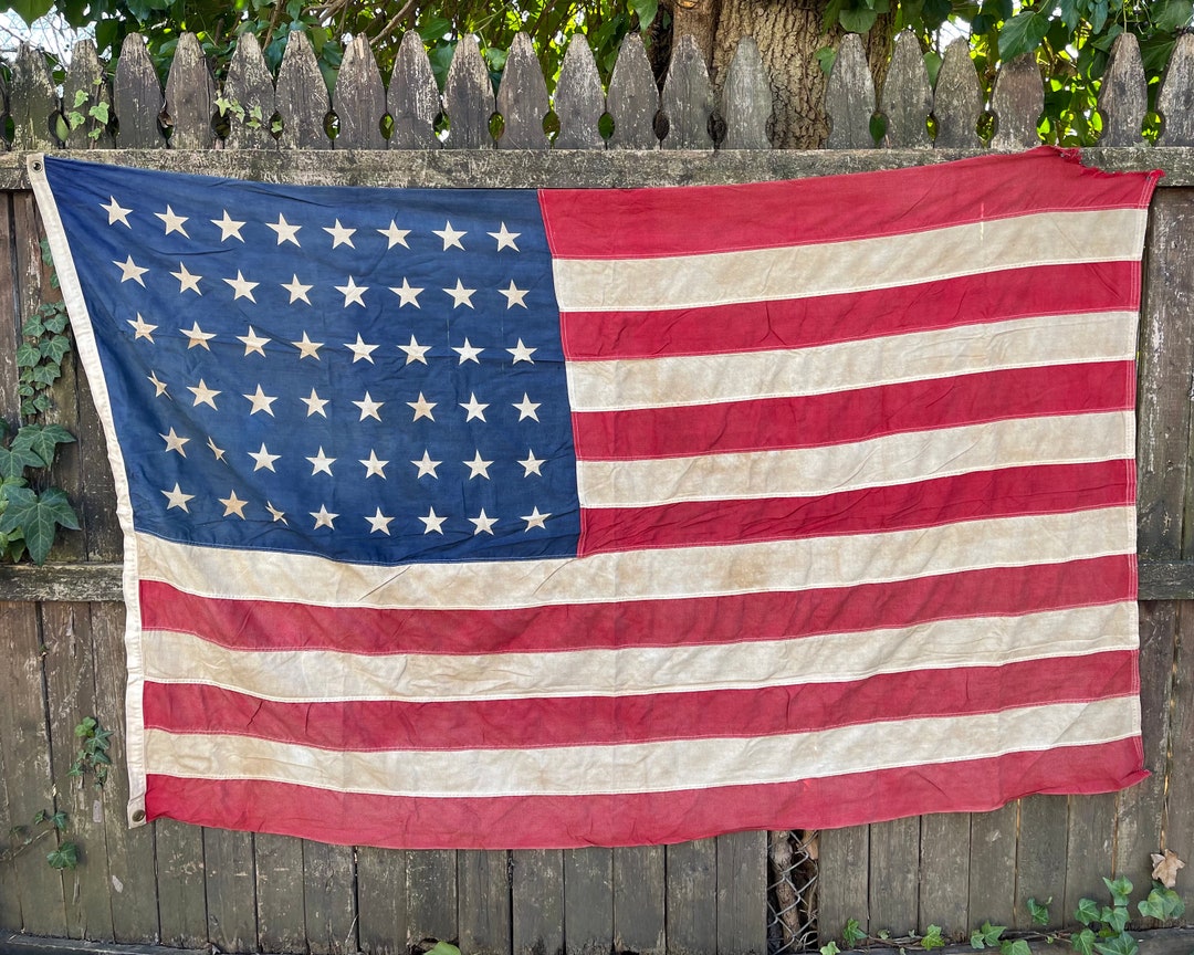 Vintage American Flag 4' Ft X 6', Cotton Flag, Antique 48 Star Flag ...