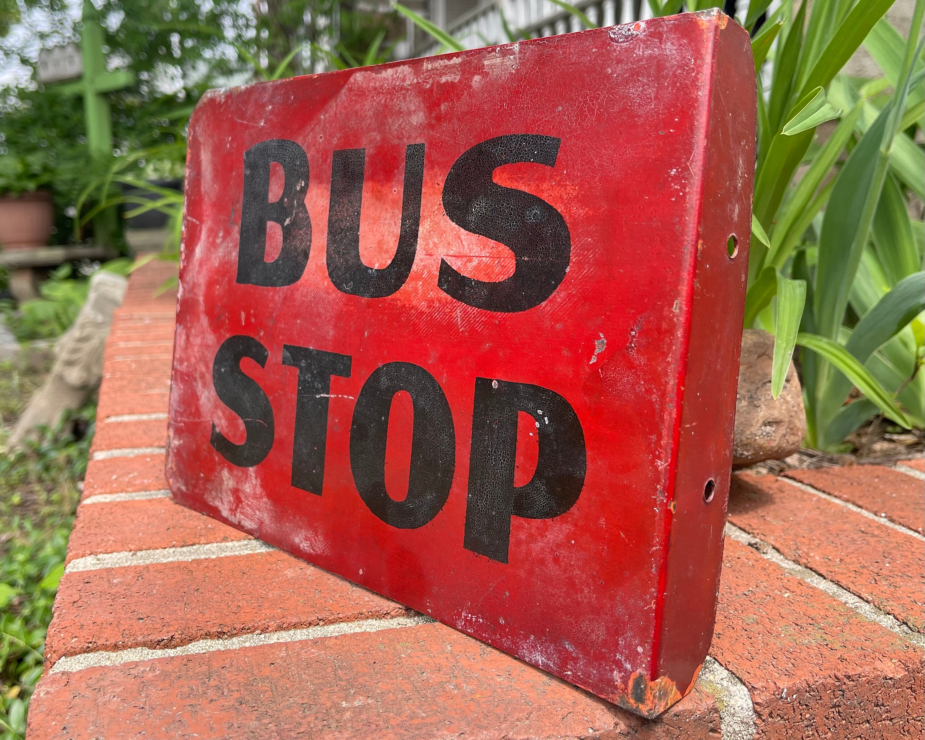 Antique Bus Stop Metal Flange Sign Nice Early Crazed Paint | Etsy