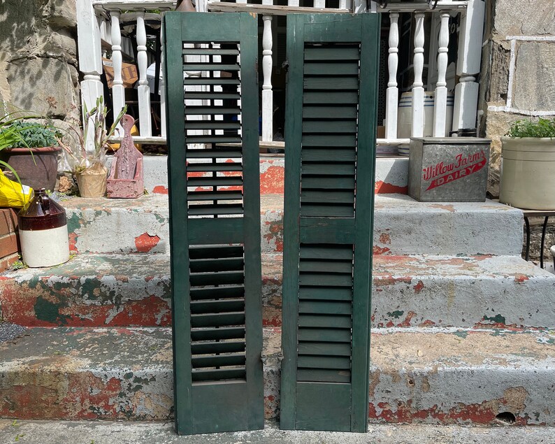 Antique Shutters Vintage Pair of Shutters Rustic GREEN PAINTED | Etsy