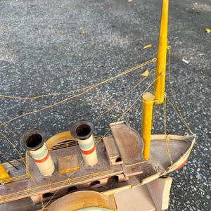 Vintage Tin Toy, LARGE Steam Boat, Metal Ship, Vintage Toys, Rustic ...