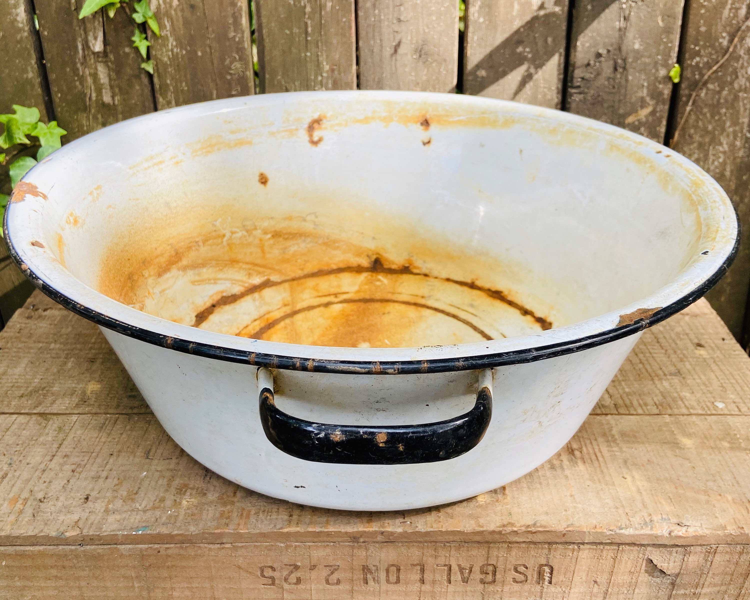 Antique Wash Pot Enamelware Tub Porcelain Primitive Metal Bowl - Etsy UK