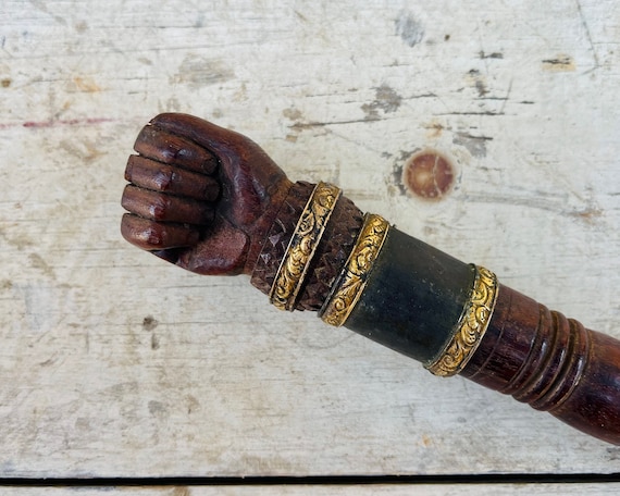 Antique Folk Art Hand Riding Crop Wooden Fist Carved Wood - Etsy