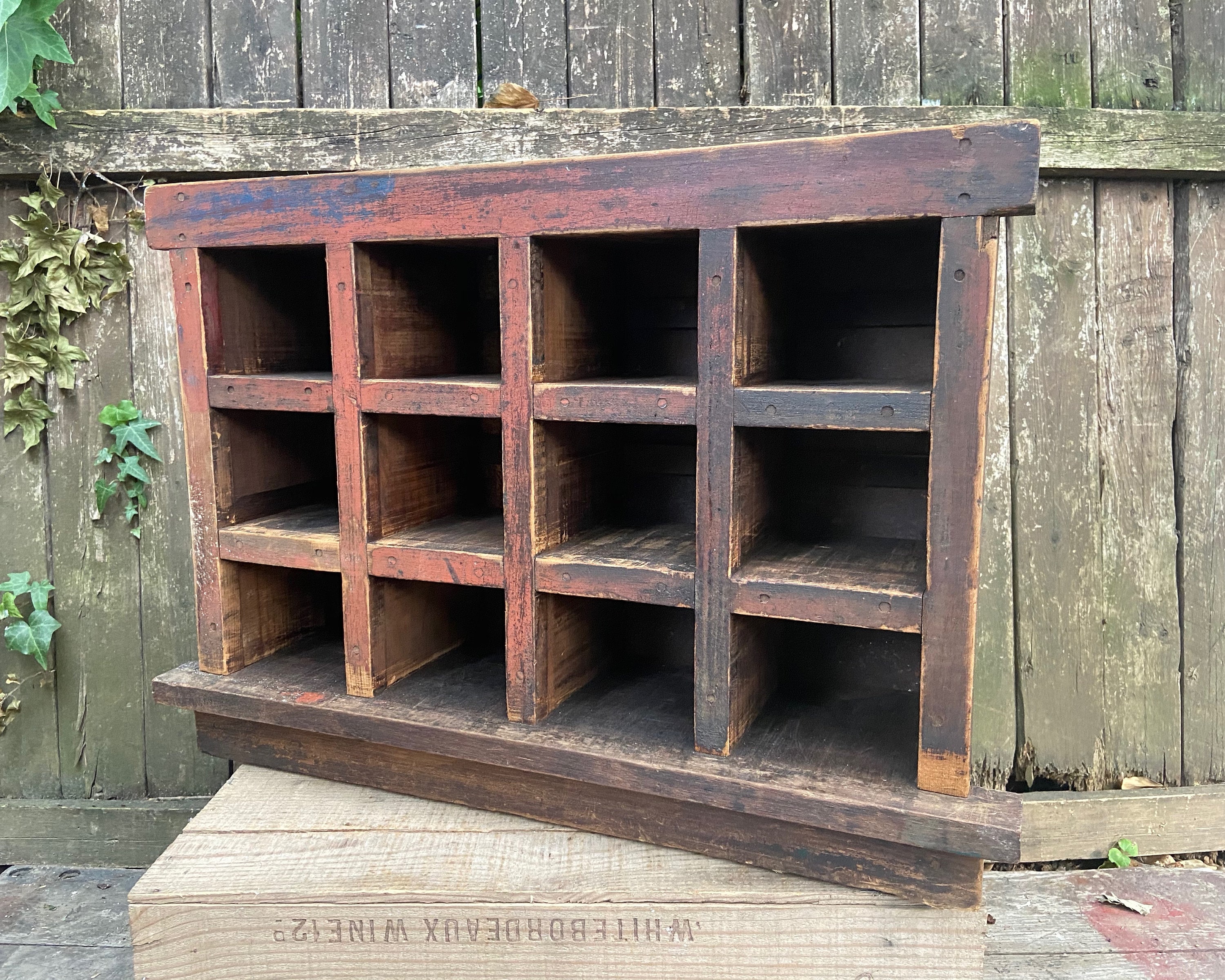 Antique Wooden Shelf Primitive Wooden Box With Slots HAND - Etsy