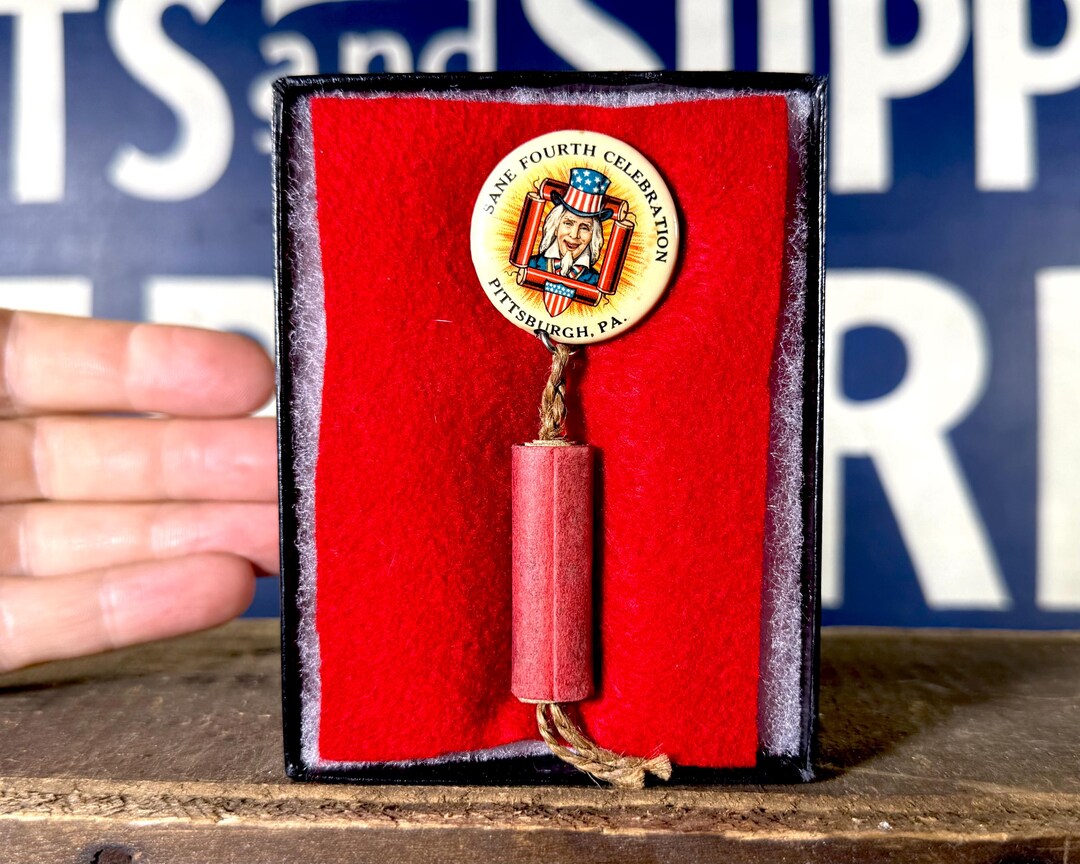 Antique Celluloid Uncle Sam Firecracker Pin Button, RARE Sane Fourth of ...