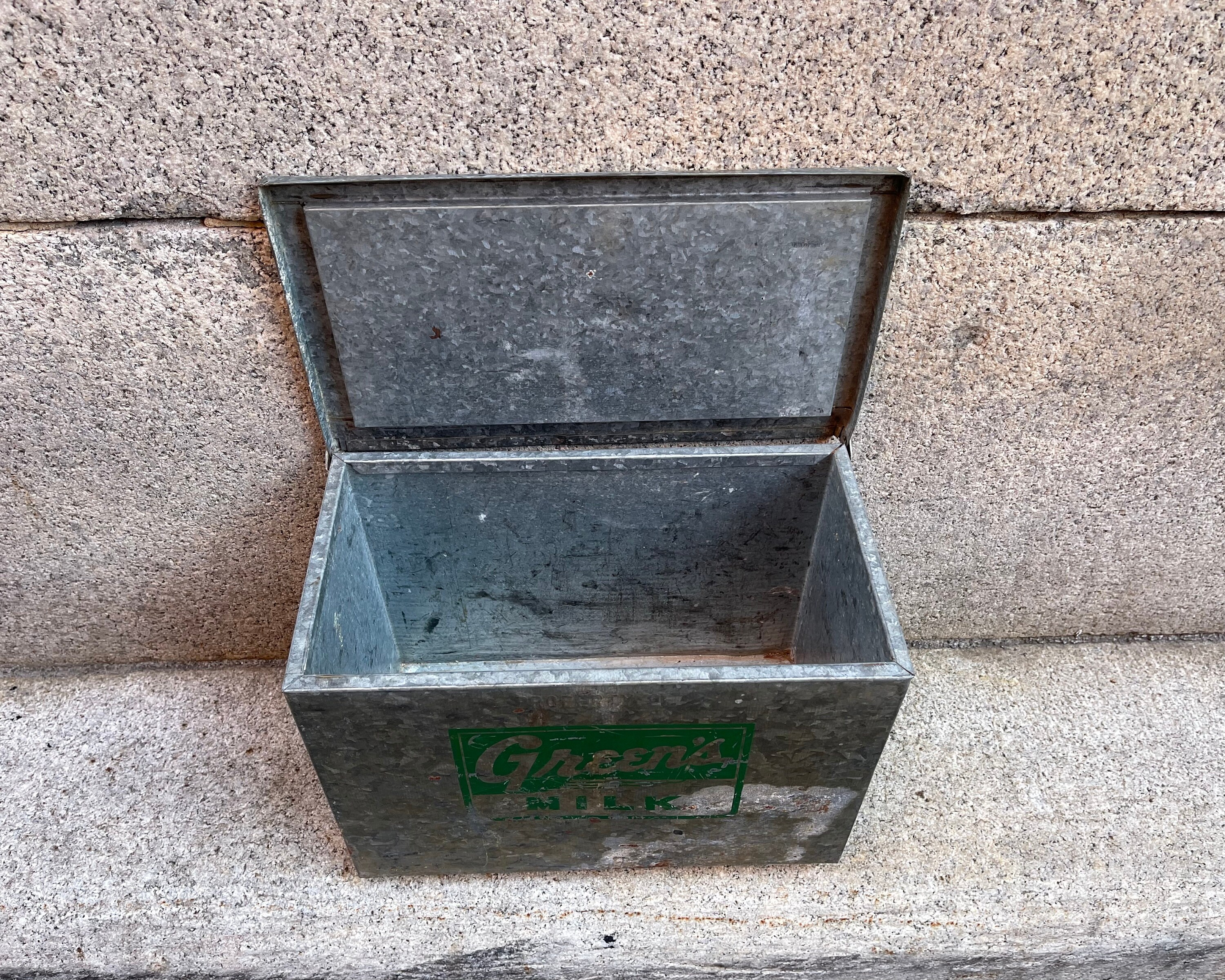 Antique GREEN'S Dairy Milk Box: Galvanized Farmhouse Decor - Etsy
