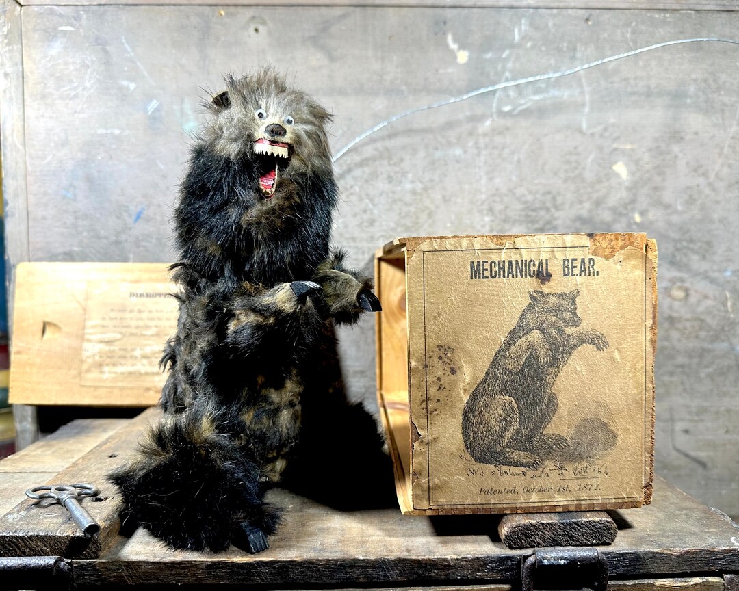 Antique Mechanical Toy Bear With Original Box and Key 1870s Clockwork ...