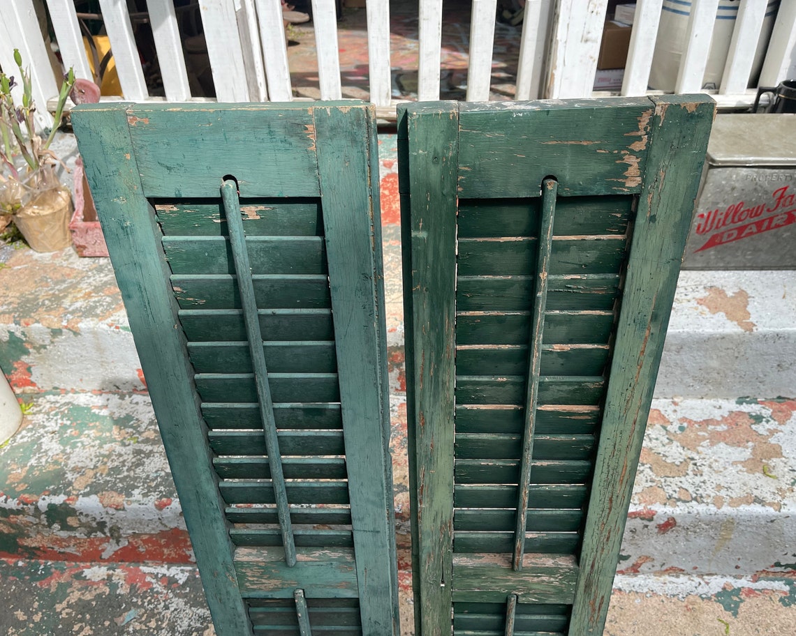 Antique Shutters Vintage Pair of Shutters Rustic GREEN PAINTED | Etsy