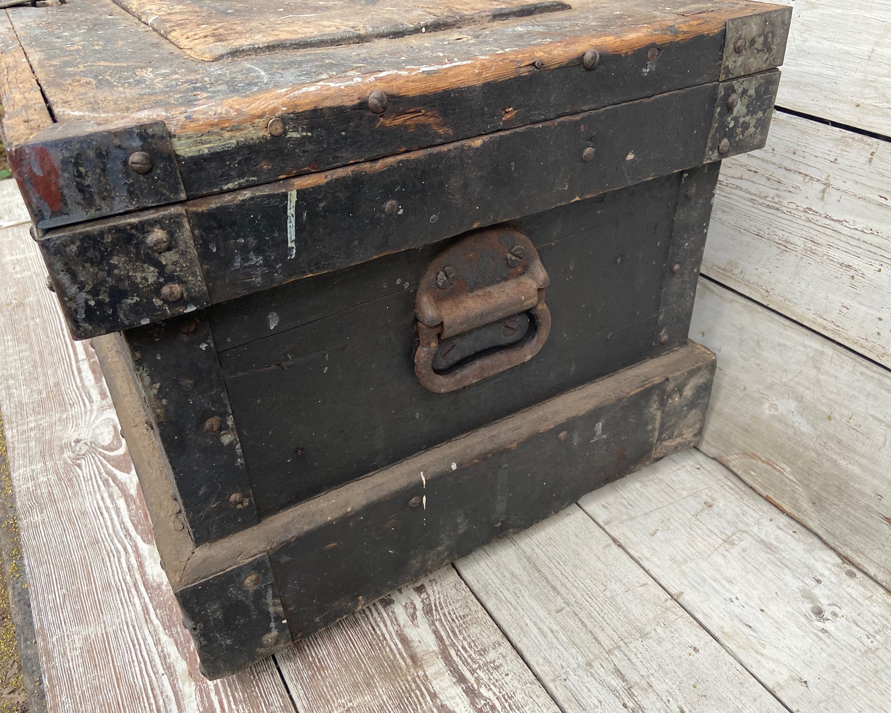 LARGE Antique Wooden Trunk Strong Box Bullion Box Gang Box | Etsy