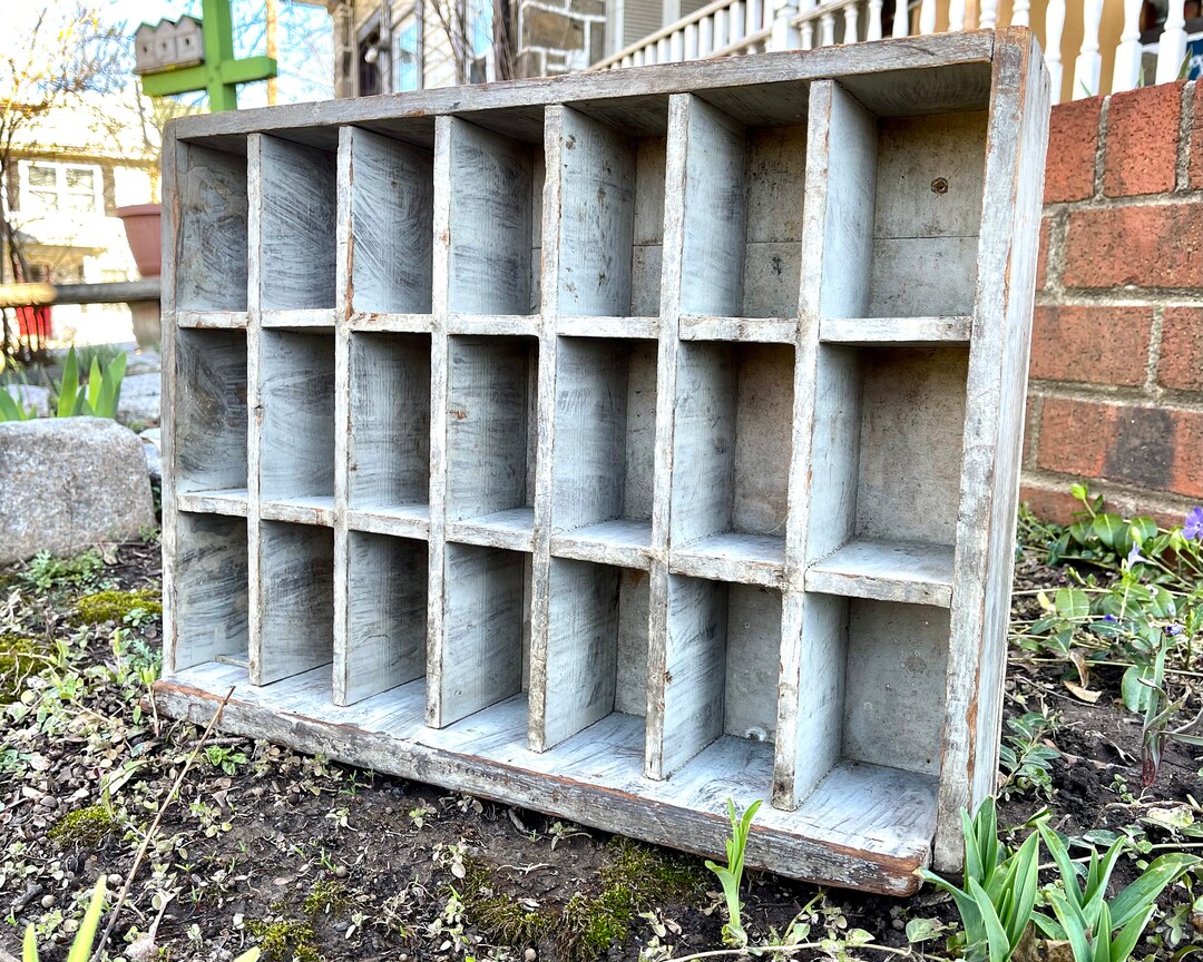 Antique Wooden Cubby Shelf: Gray Painted Apothecary Organizer - Etsy