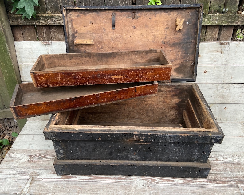 LARGE Antique Wooden Trunk Strong Box Bullion Box Gang Box | Etsy