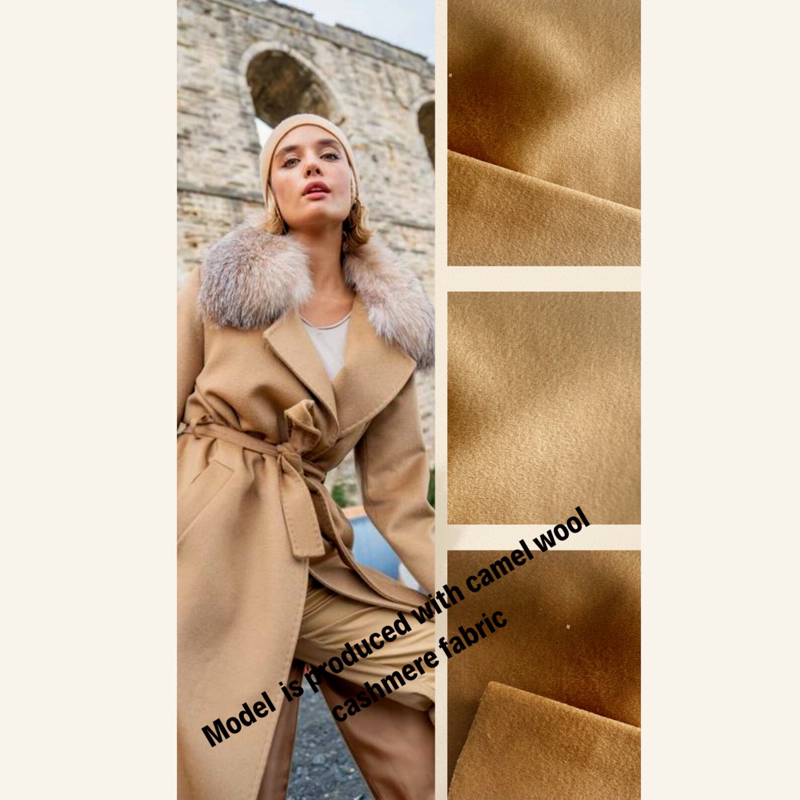 Italian Luxury Camel Wool Cashmere Fabric DIY for Woman Man Coat Cape Shawl Pancho Sewing ...