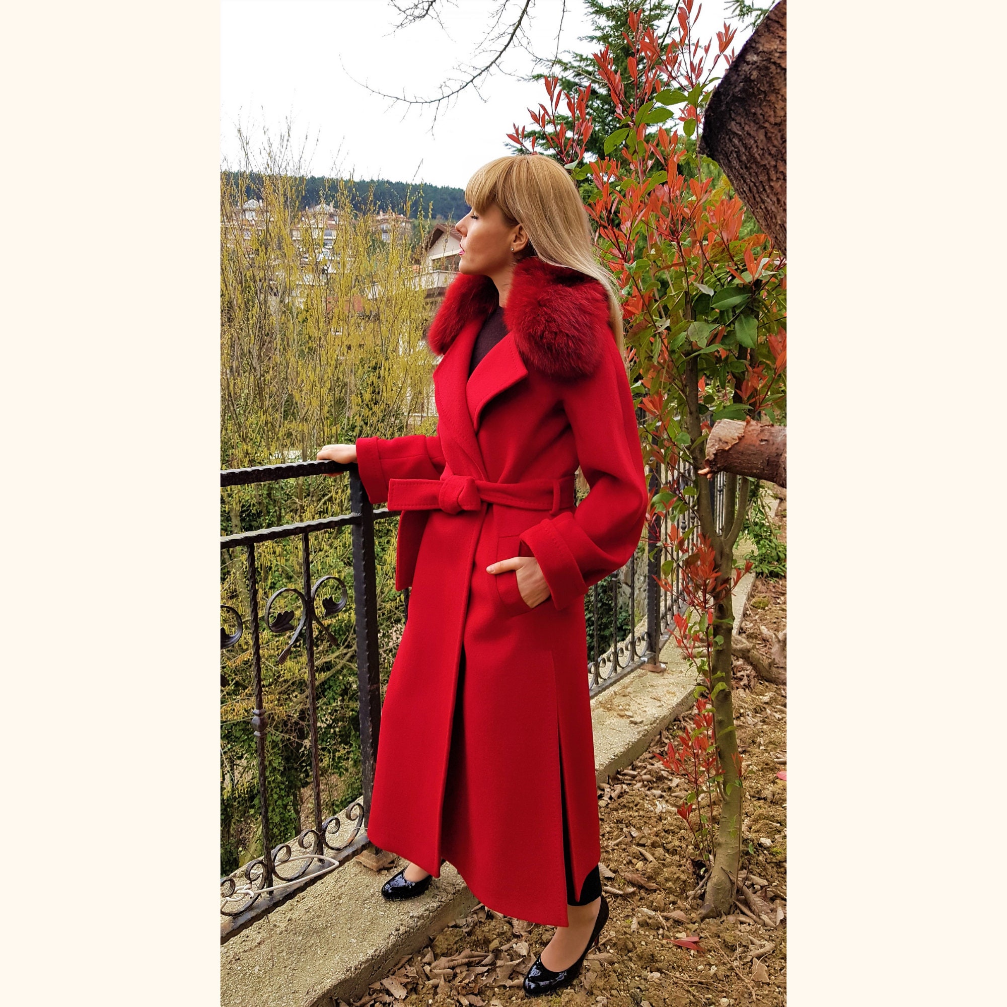 Red Wrap Coat - Etsy