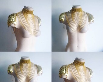 Silver Scalemail Chainmail Harness Shoulder Pauldrons Shroud Necklace ...