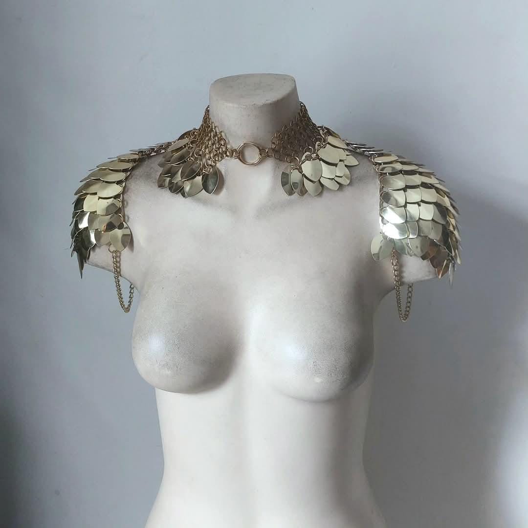 Gold Brass Athena Scalemail & Chainmail Shoulder Armor - Etsy
