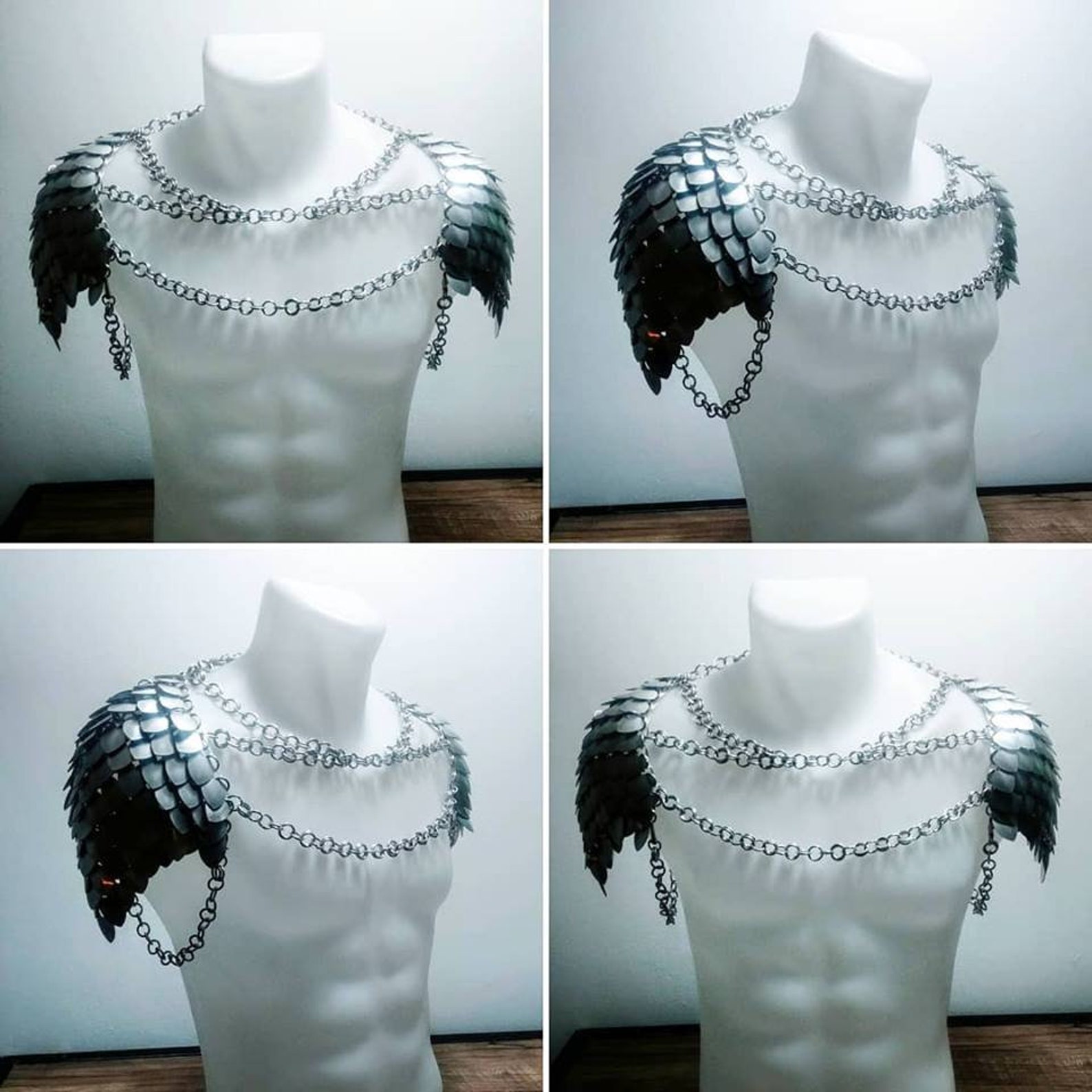 Silver Scalemail Chainmail Harness Shoulder Pauldrons - Etsy Canada
