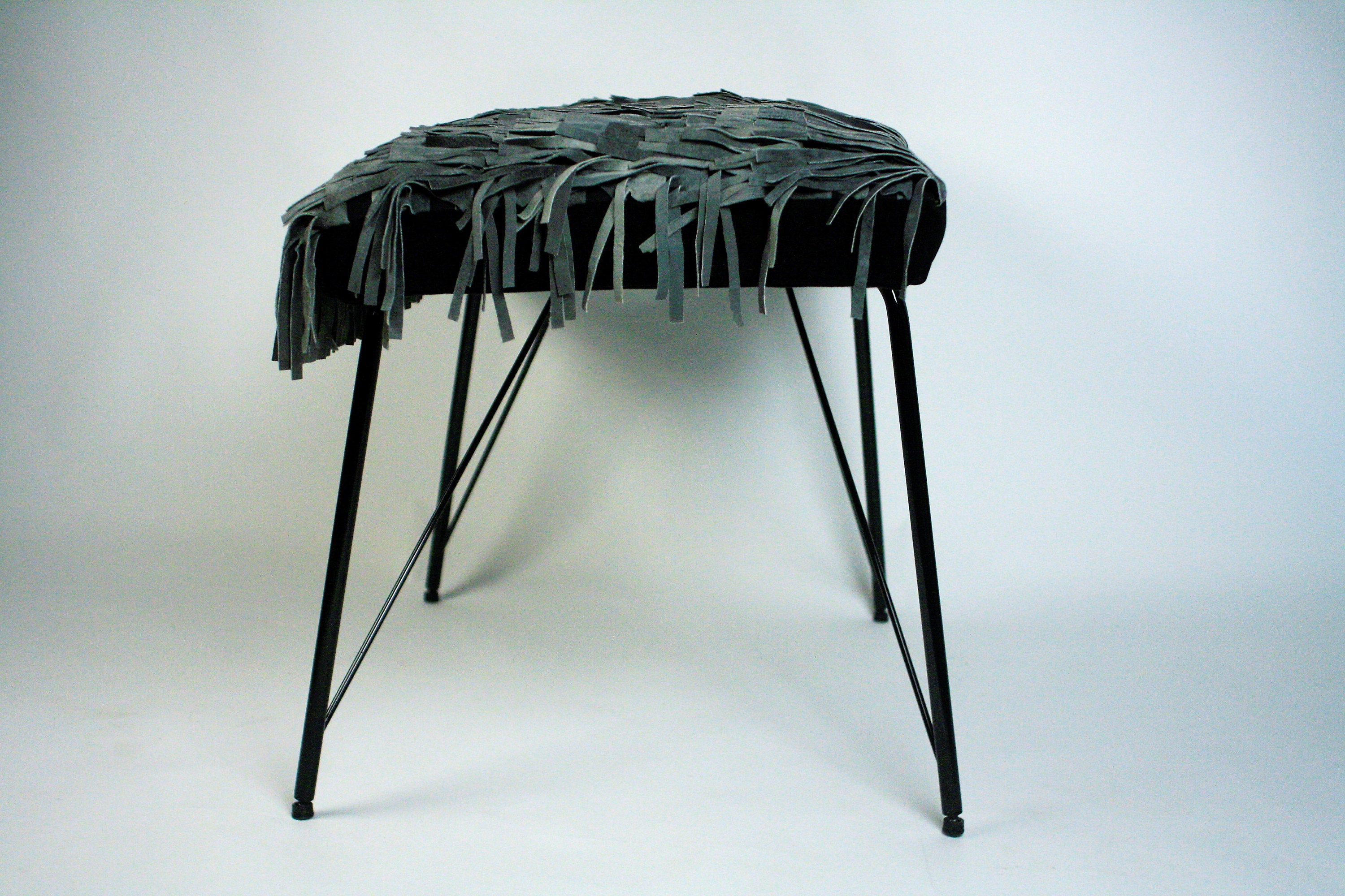 Gray Fringy Bench, Leather Fringe Bench Grey, Two Seater, Steel Frame ...