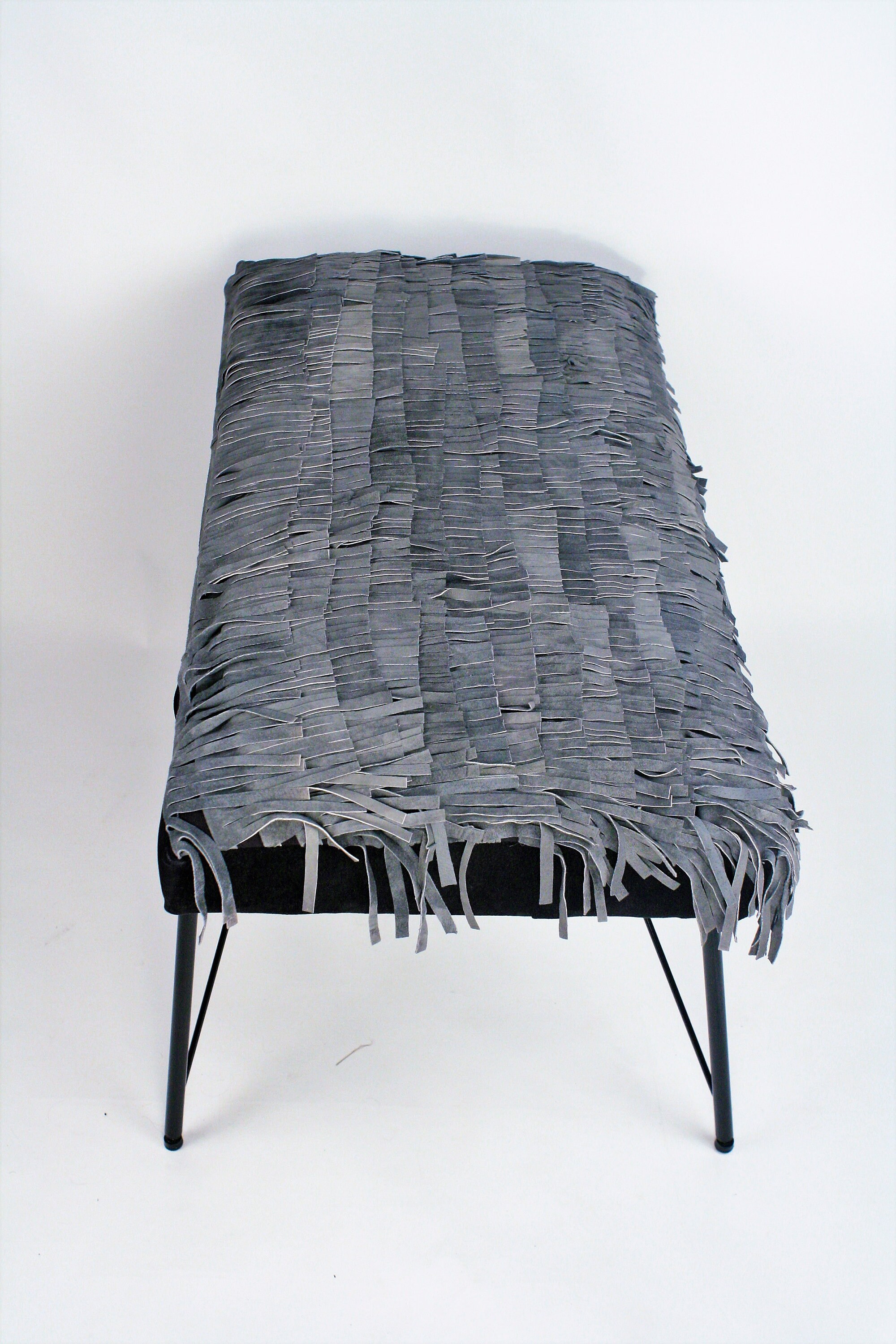 Gray Fringy Bench, Leather Fringe Bench Grey, Two Seater, Steel Frame ...