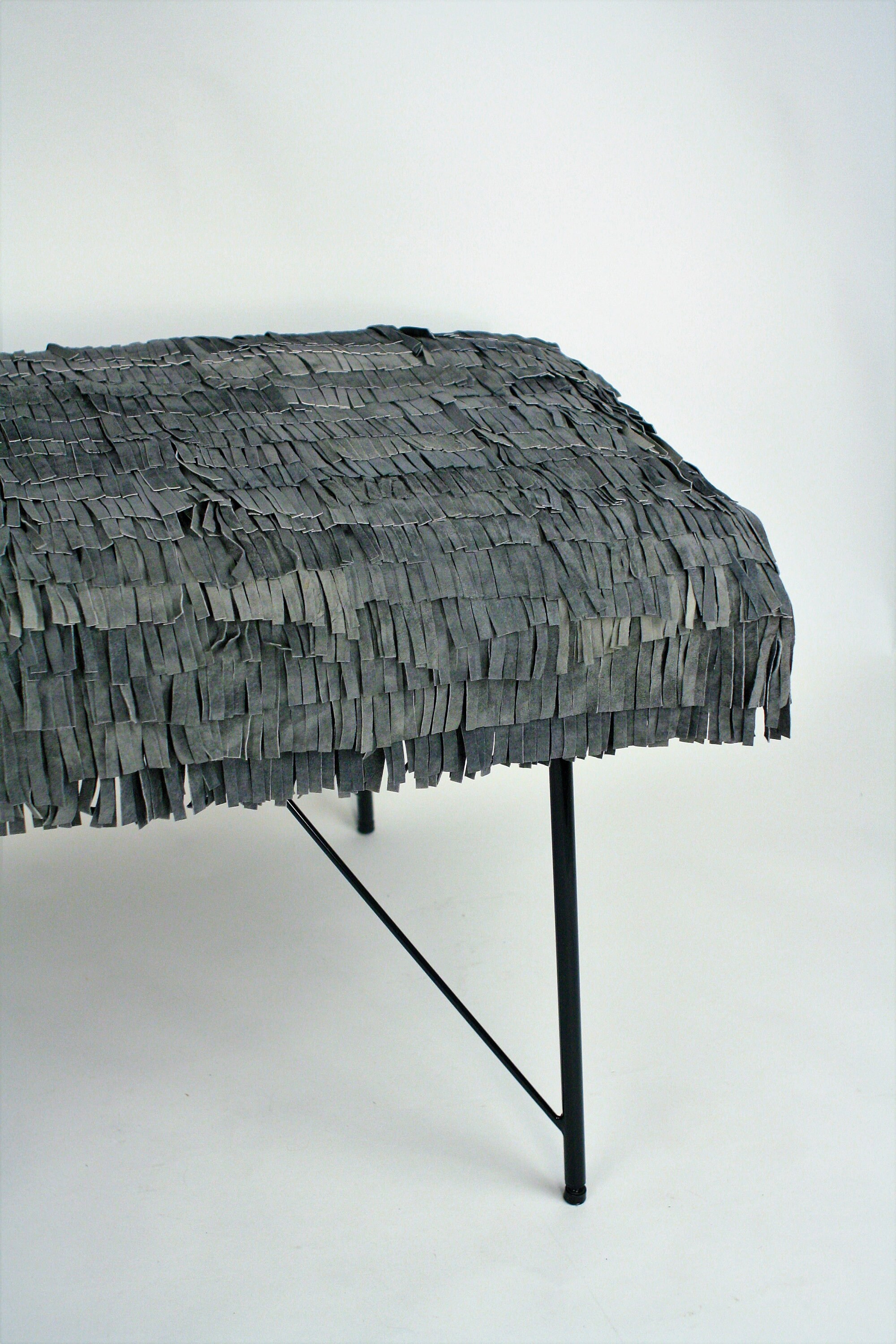 Gray fringy bench Leather fringe bench grey two seater | Etsy