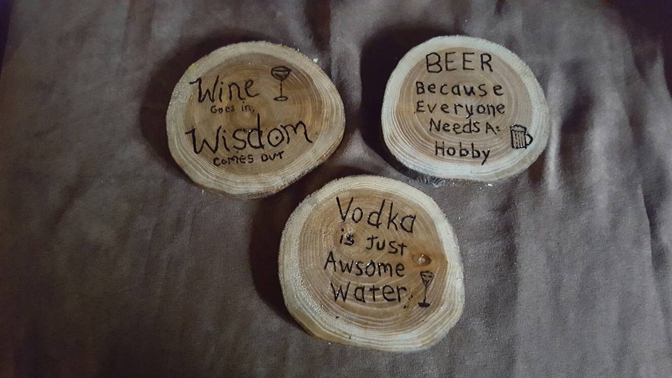 Set of Funny Wood Slab Coasters Custom | Etsy