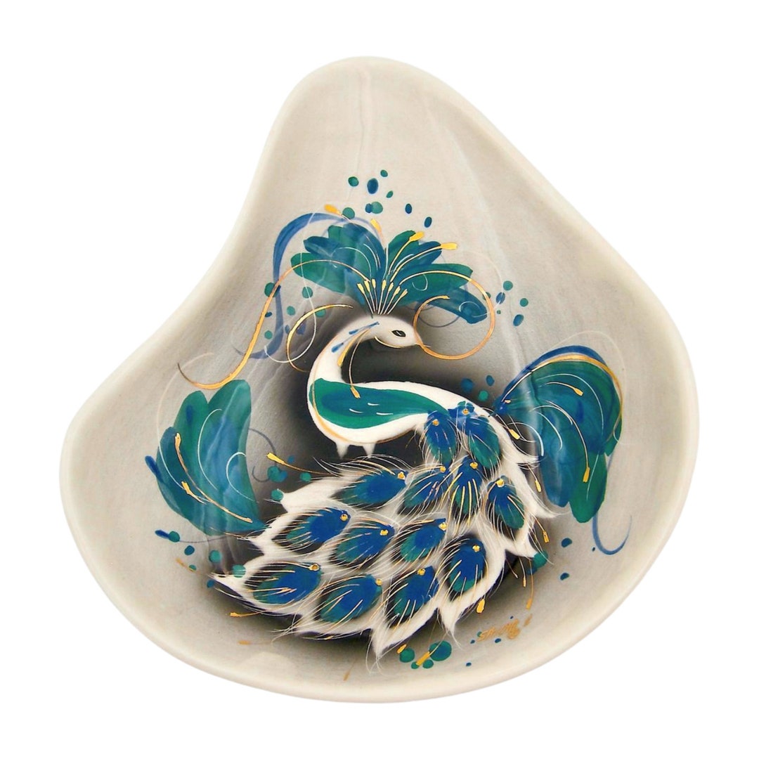 Mid-century Sascha Brastoff Freeform Bowl With Peacock Decoration - Etsy