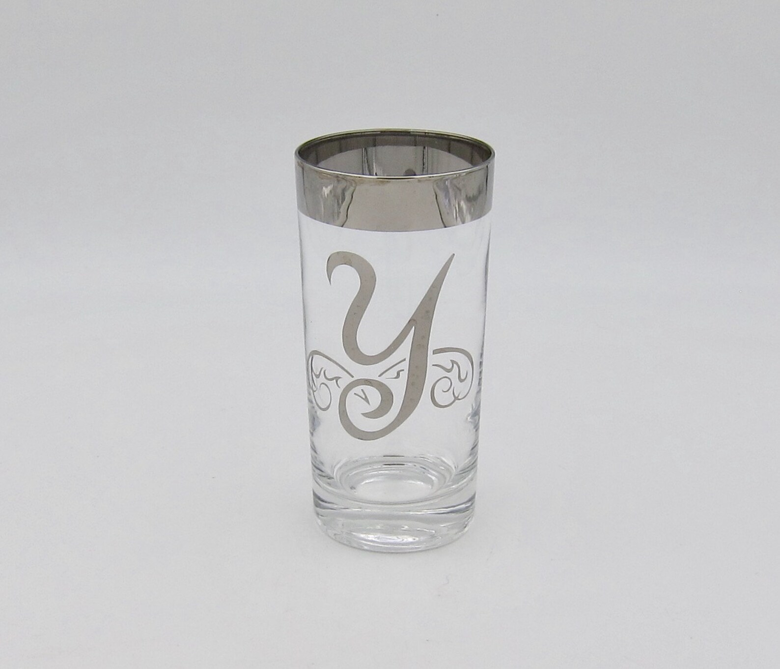 Vintage Highball Glassware Set With Silver Rim and Y Monogram - Etsy