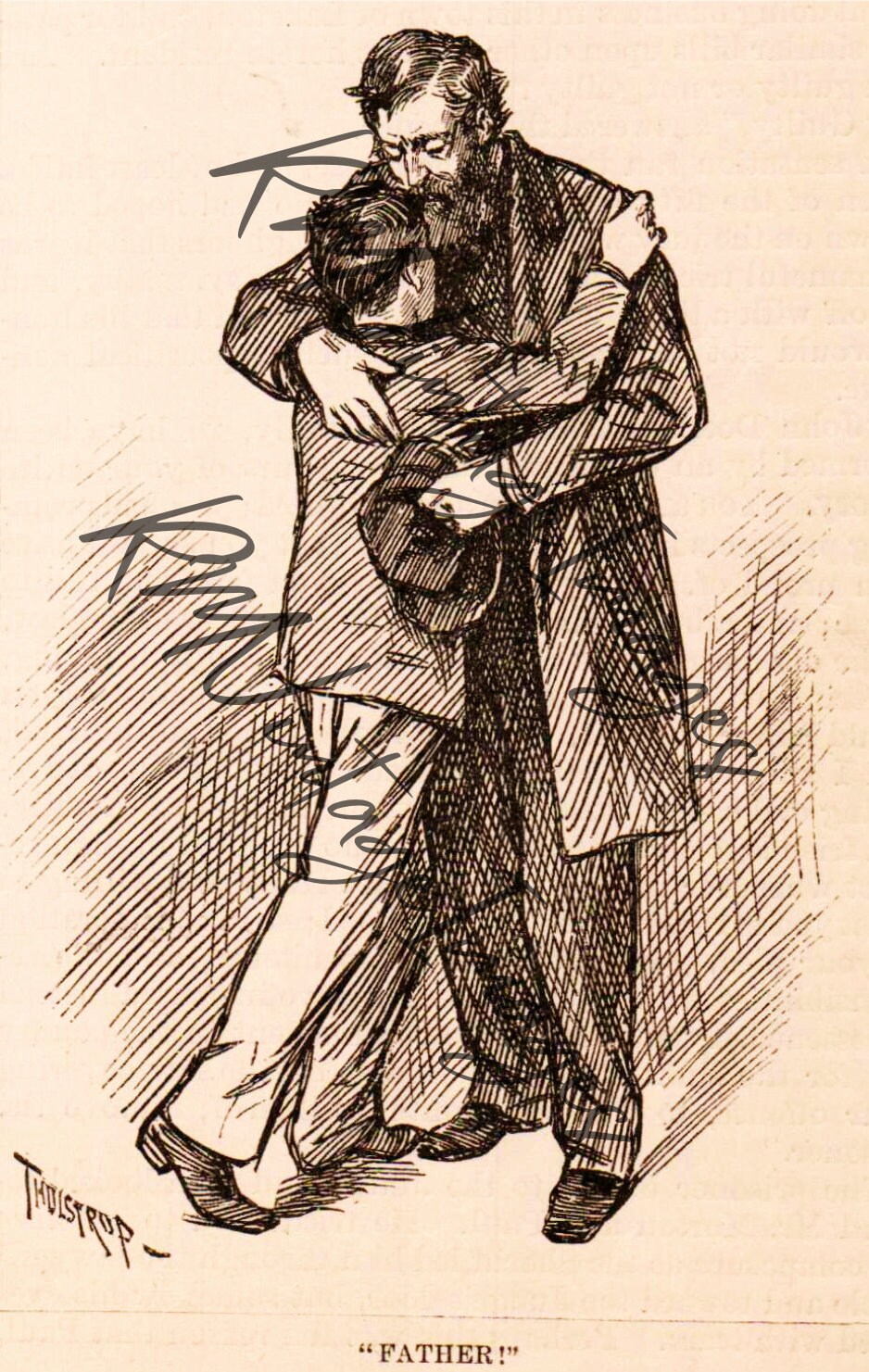 Father! Boy Son Hugging Dad Illustration Drawing Victorian Era Magazine ...