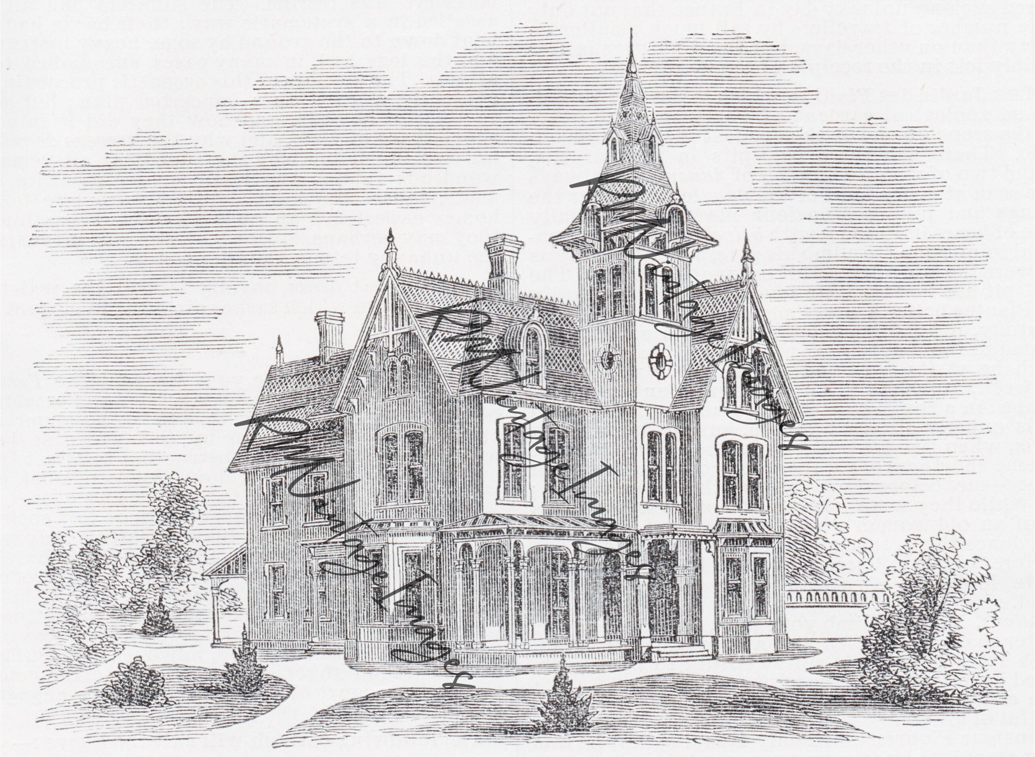 Victorian Era Elegance House Home Exquisite Illustration Drawing 1880's ...