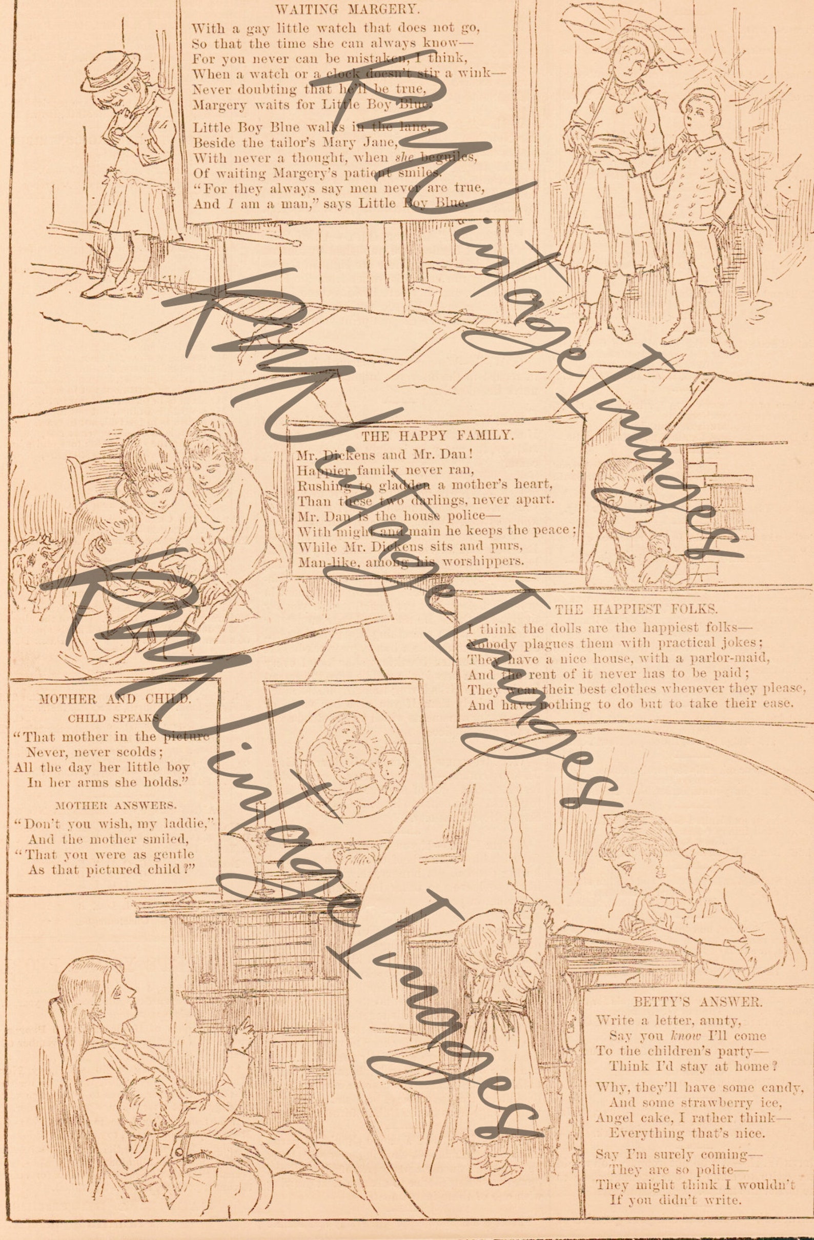 Poems & Cute Artwork Illustration Drawing Victorian Era Magazine C ...