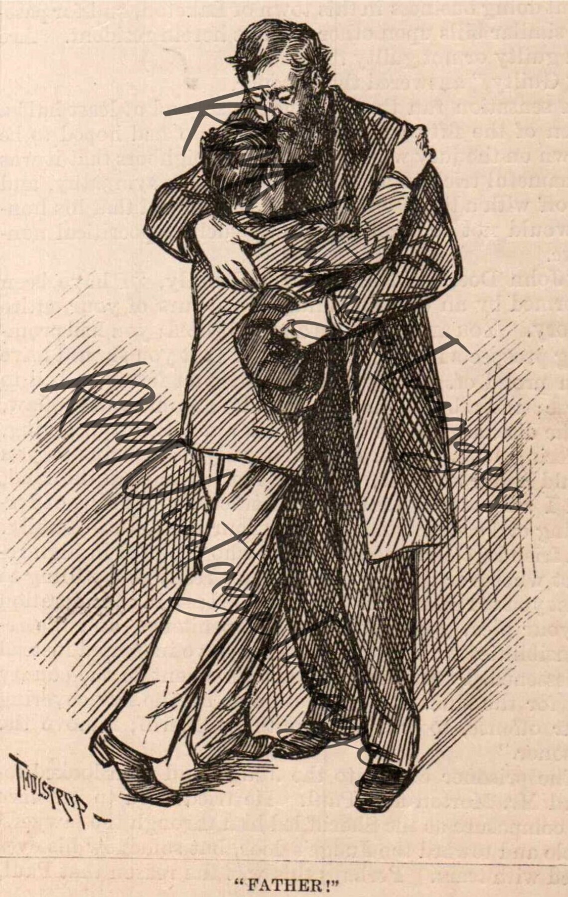 Father! Boy Son Hugging Dad Illustration Drawing Victorian Era Magazine ...