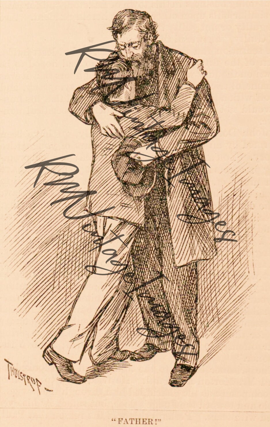 Father! Boy Son Hugging Dad Illustration Drawing Victorian Era Magazine ...