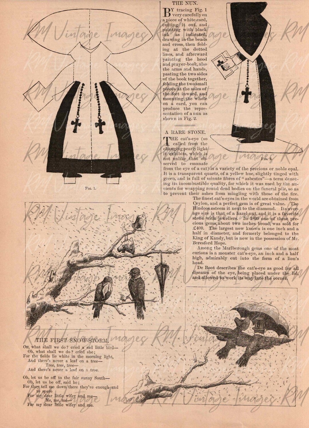 Nun in Habit Cut Out Doll & Birds Poem Story Illustration Drawing From ...