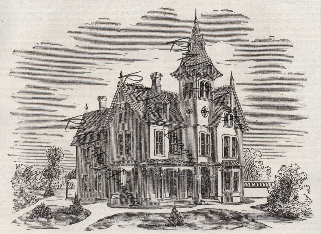 Victorian Era Elegance House Home Exquisite Illustration Drawing 1880's ...