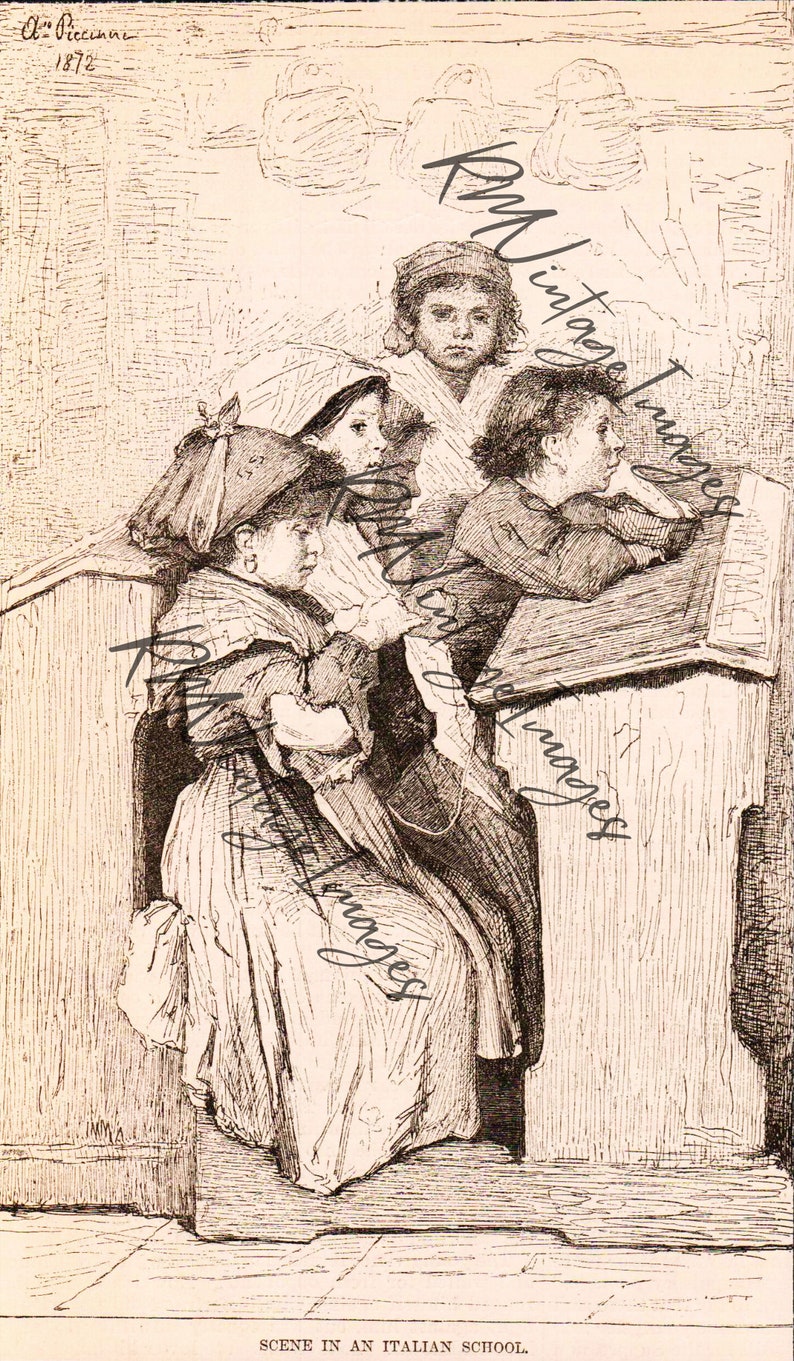 Italian School Children Kids Illustration Drawing Victorian Era ...