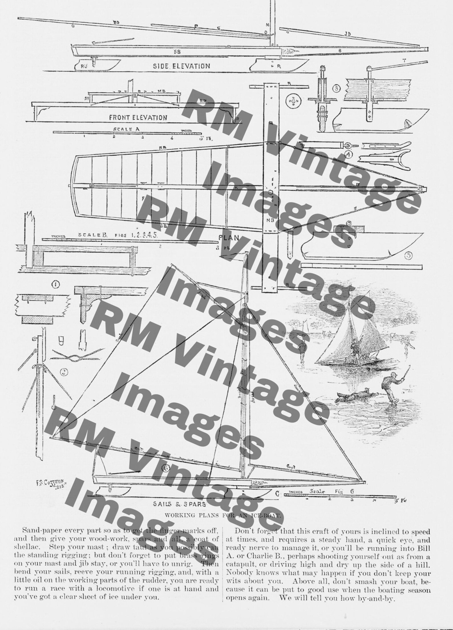 Ice Boat Diagram & Instructions to Build Victorian Era Magazine C. 1880 ...