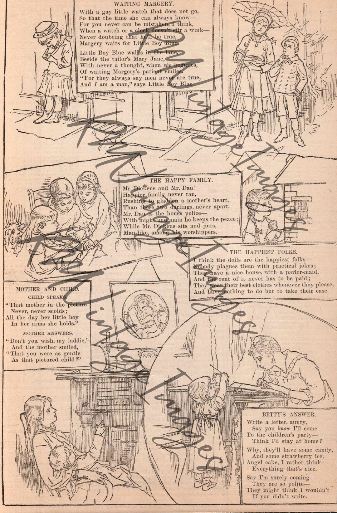 Poems & Cute Artwork Illustration Drawing Victorian Era Magazine C ...