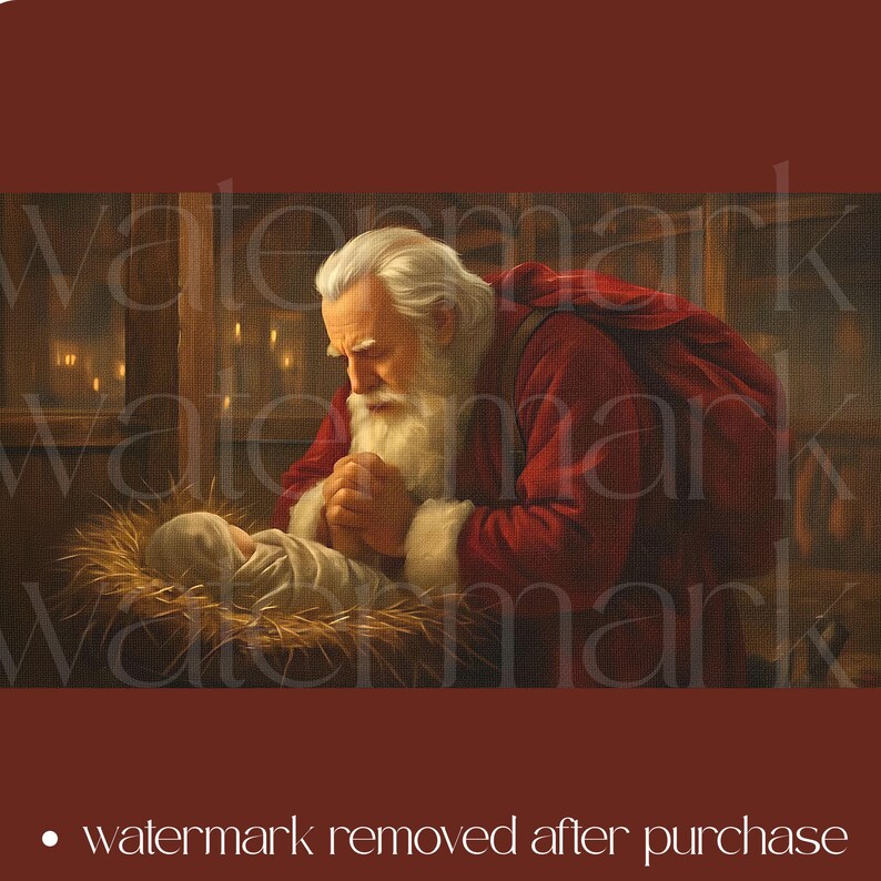 Santa Praying Baby Jesus, Nativity Scene, Christian Christmas Frame TV ...