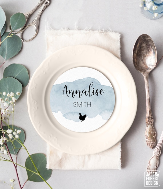 Dusty Blue Place Cards Blue Watercolor Round Card for Wedding | Etsy