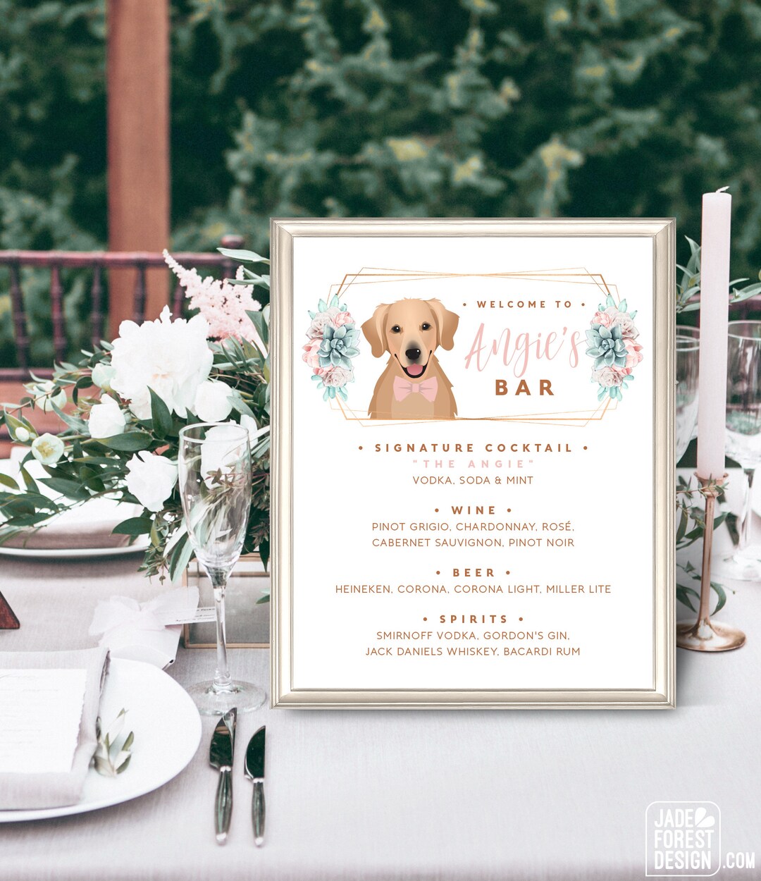 Pet Portrait, Succulent Wedding Bar Menu Sign, Custom Pet Portrait ...