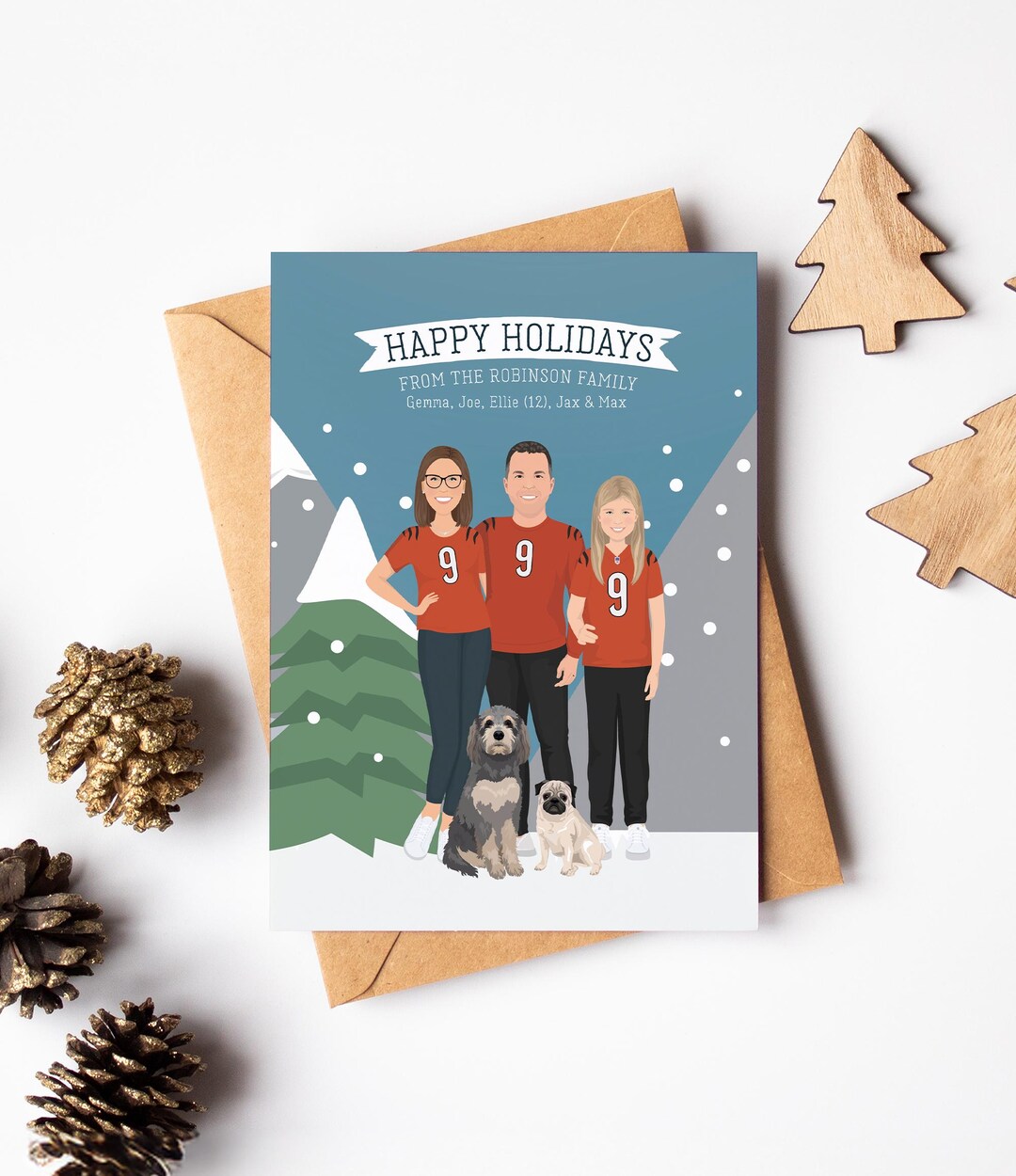 Custom Cartoon Portrait Family Christmas Card, Unique Cartoon Holiday ...