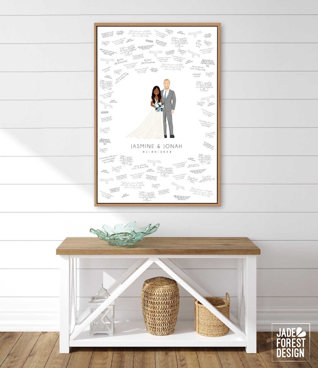 Wedding Guest Book Alternative Canvas • custom Drawing of Newlywed ...