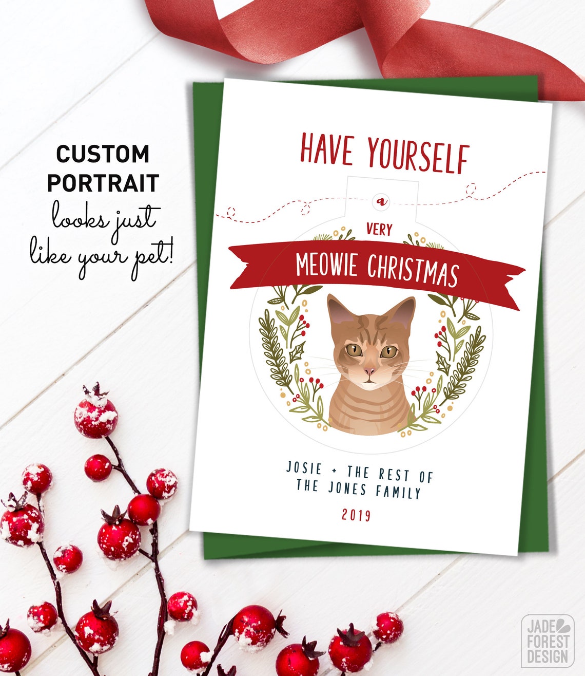 Cat Christmas Card Custom Pet Portrait Christmas Cards - Etsy