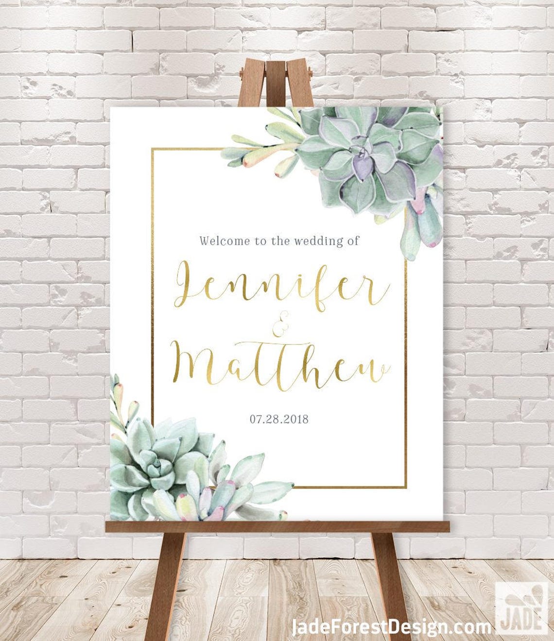 Succulent Wedding Welcome Sign / Greenery and Gold Geometric / - Etsy
