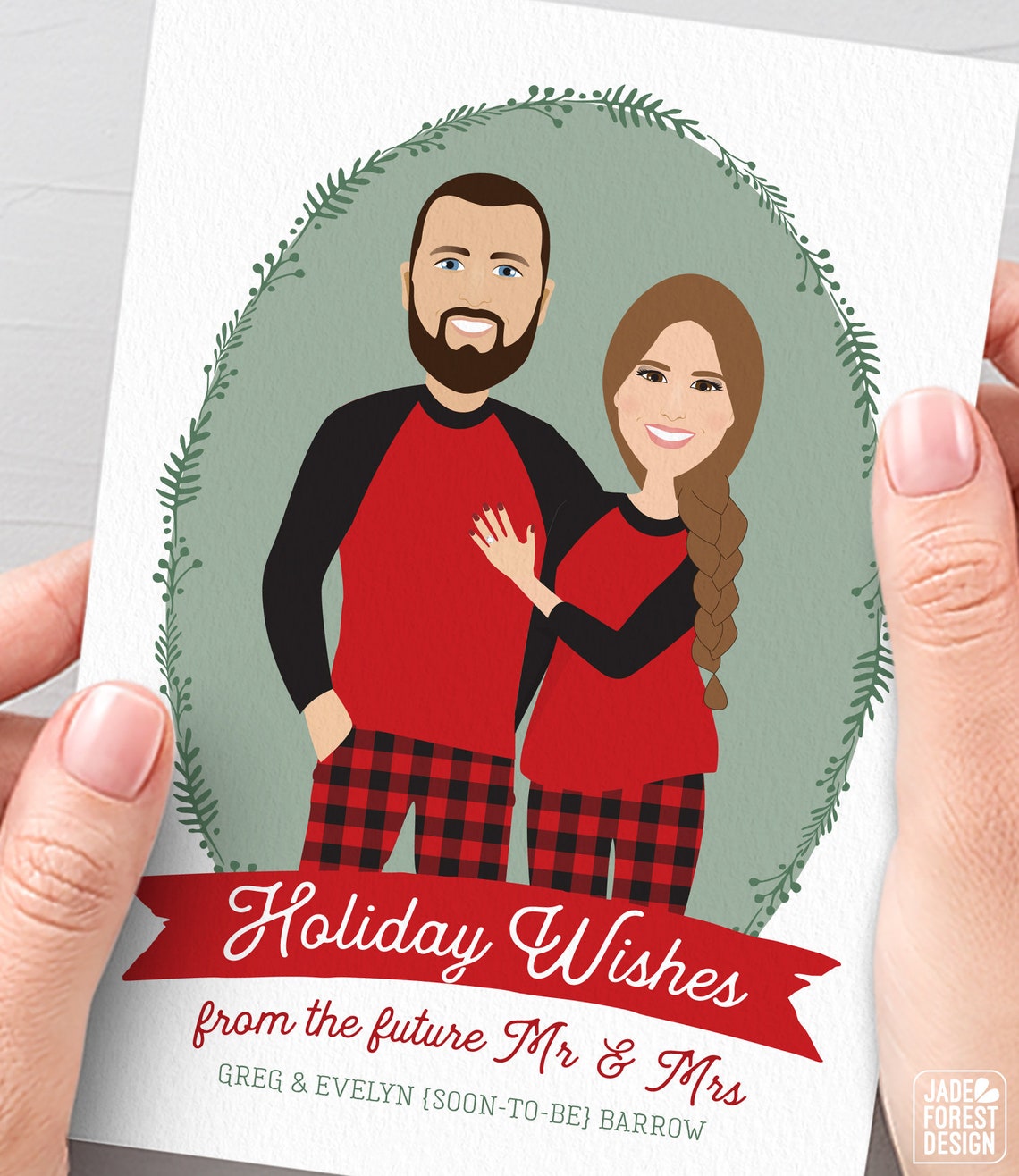 Christmas Engagement Announcement Card Custom Family Portrait - Etsy