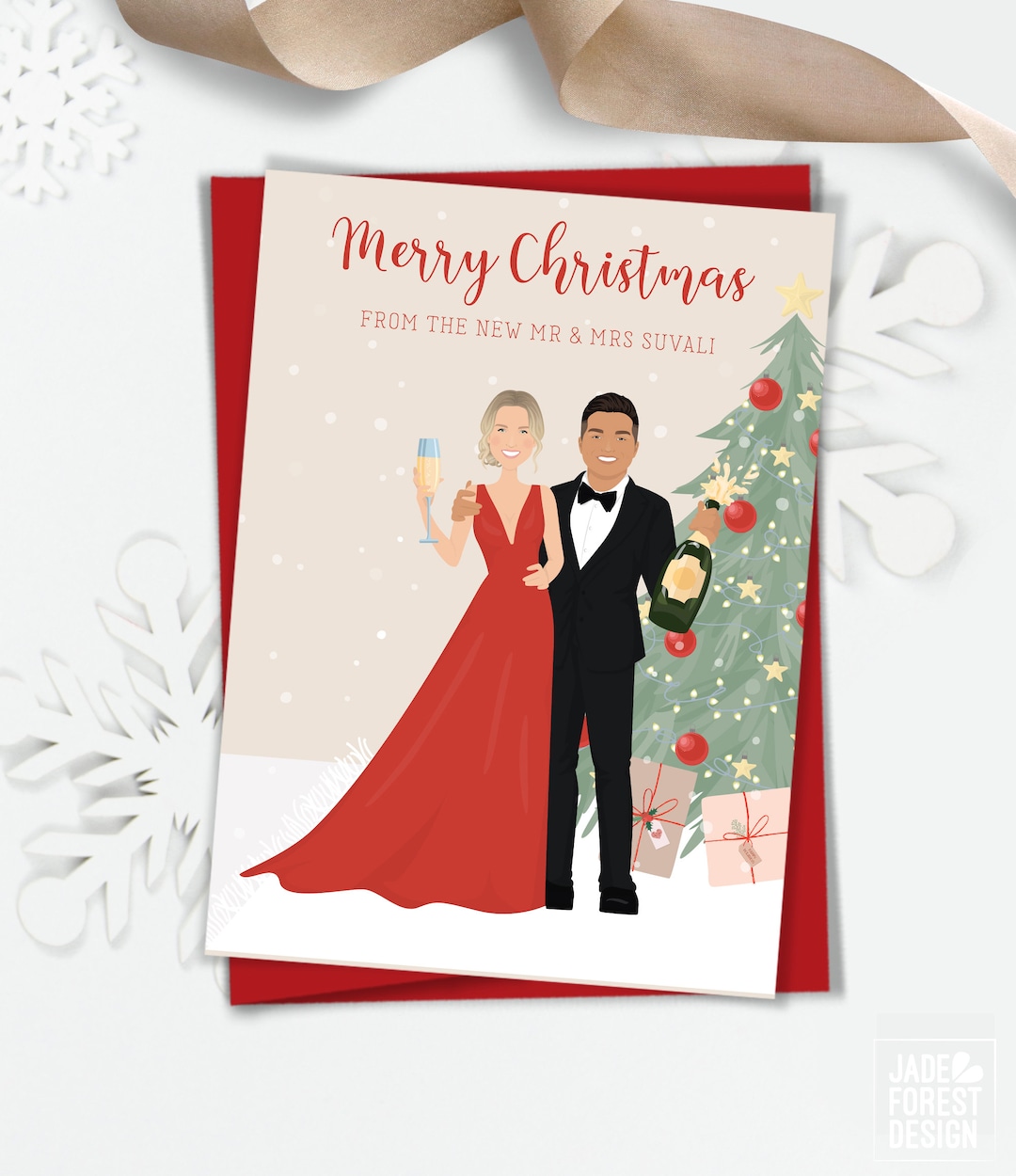 Couple Holiday Cards With Personalized Cartoon Portrait, Custom ...
