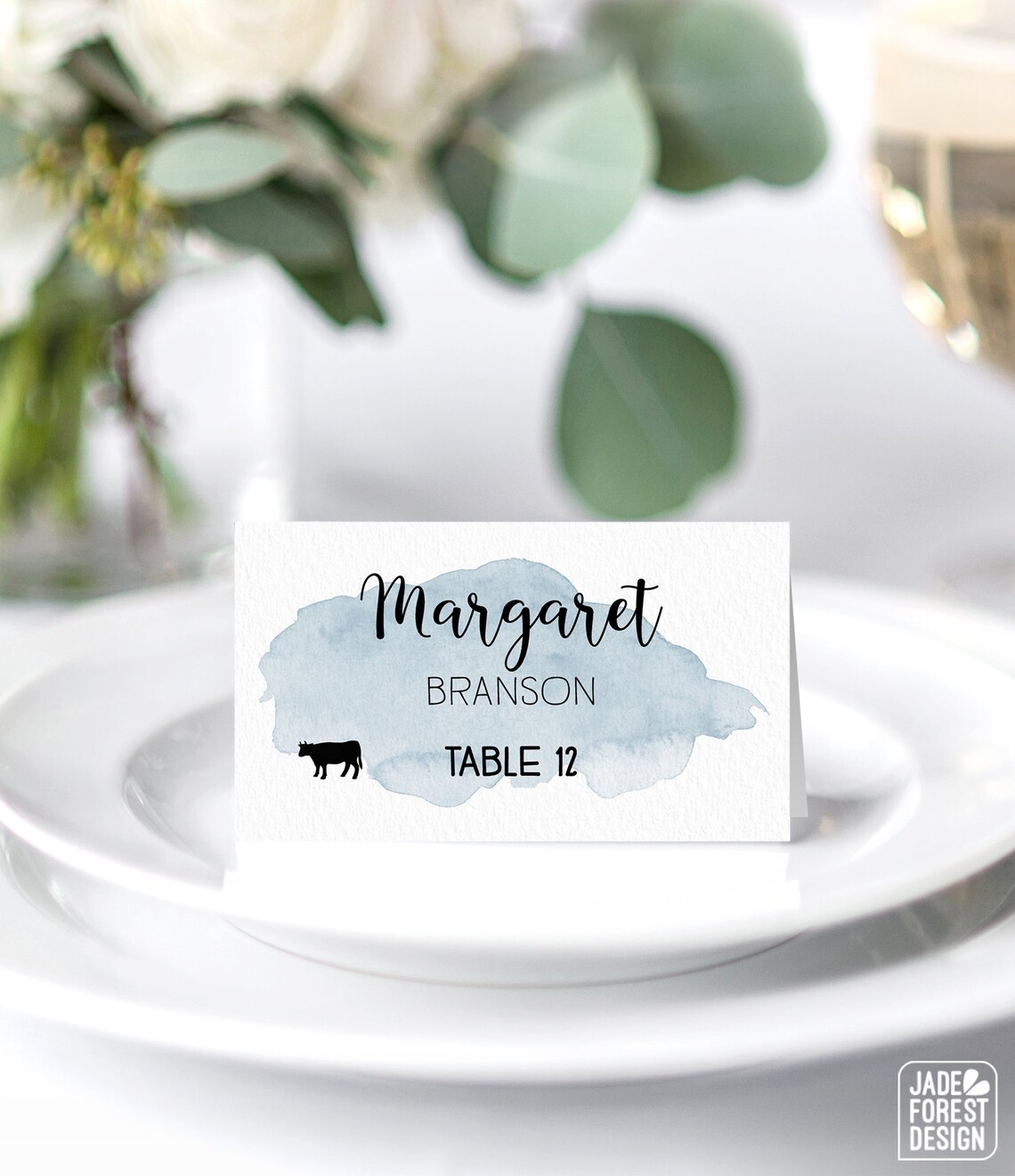 Dusty Blue Place Cards Blue Watercolor Round Card for Wedding - Etsy